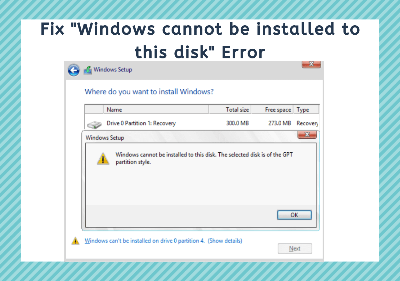 Hướng dẫn sửa lỗi "Windows can't be installed to this disk"